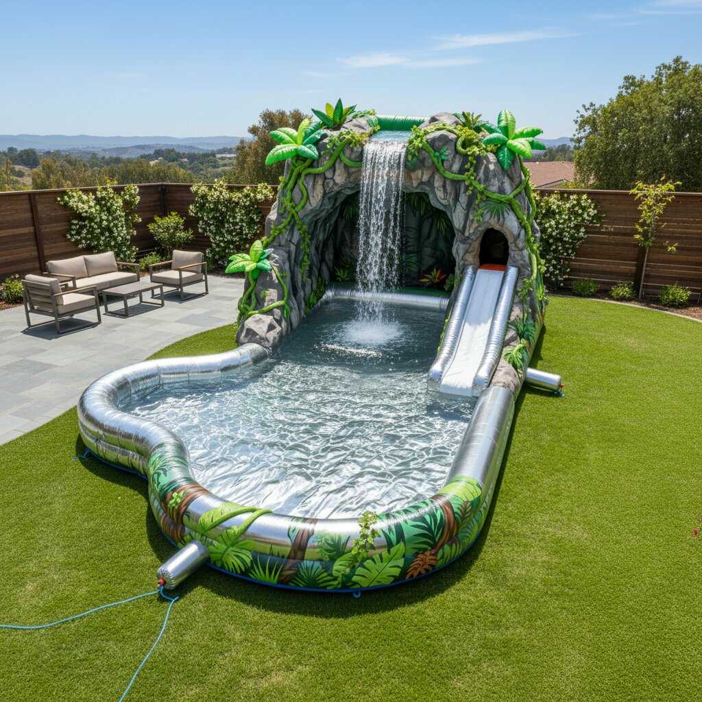 Giant Inflatable Jungle Cave Waterfall Pool Party Ideas - Inspiring Designs